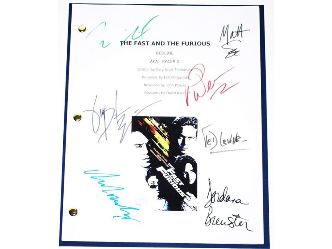 The Fast and the Furious Movie Script Autographed Signed Paul Walker ...