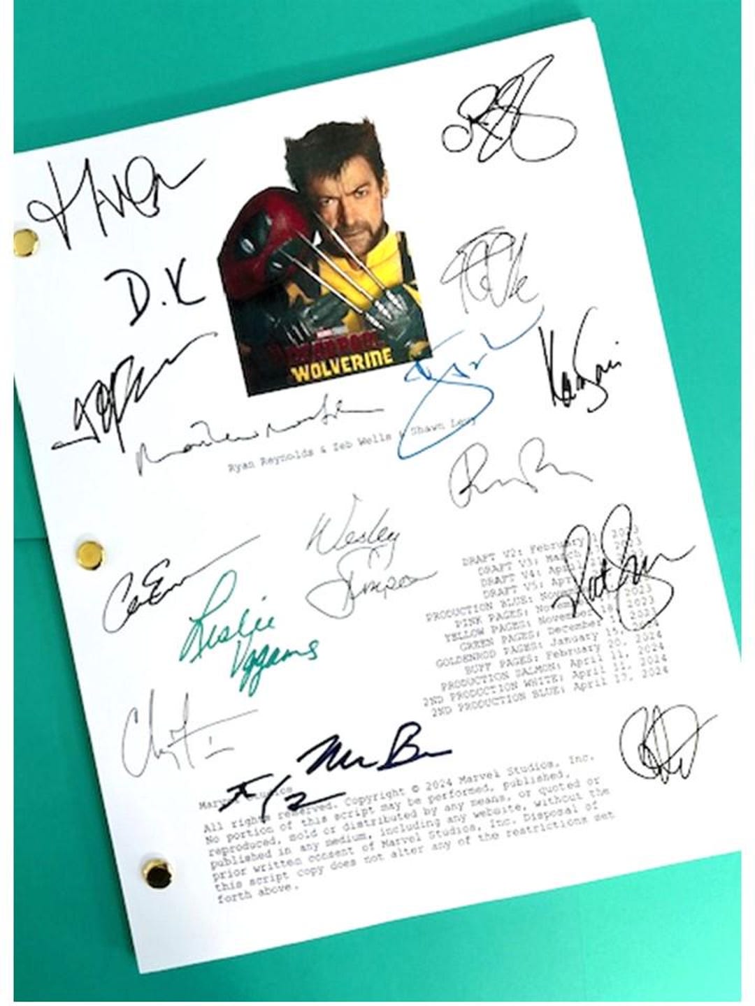 Deadpool and Wolverine Movie Script Signed Ryan Reynolds, Hugh Jackman ...