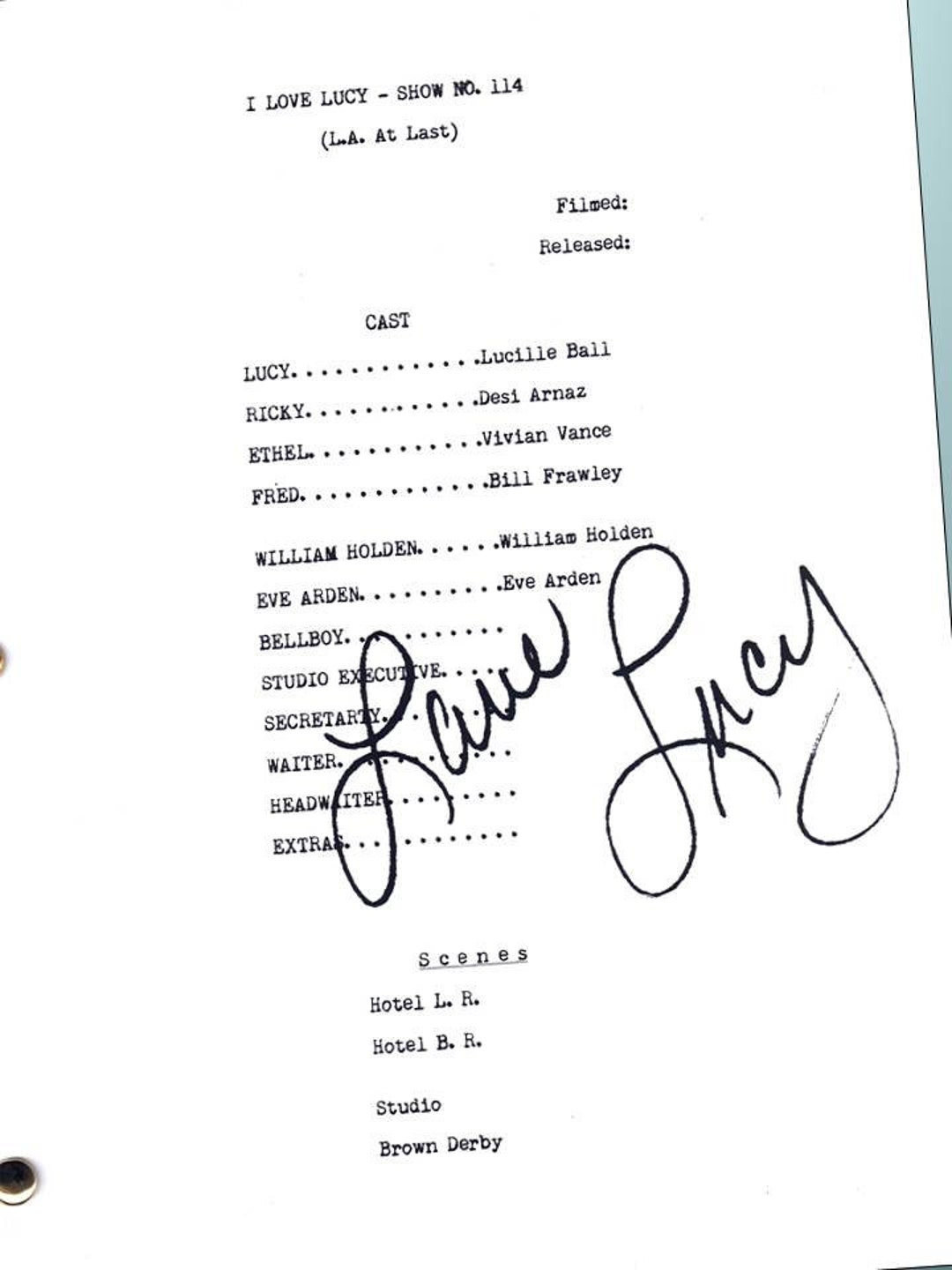 I Love Lucy TV Script L.A. at Last Signed Lucille Ball - Etsy