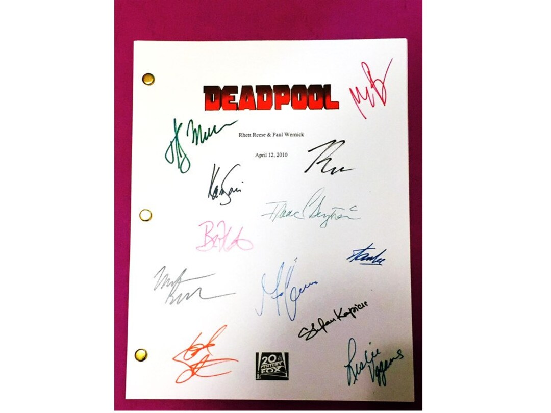 Deadpool Movie Script Signed 10x Ryan Reynolds, Morena Baccarin, Stan ...
