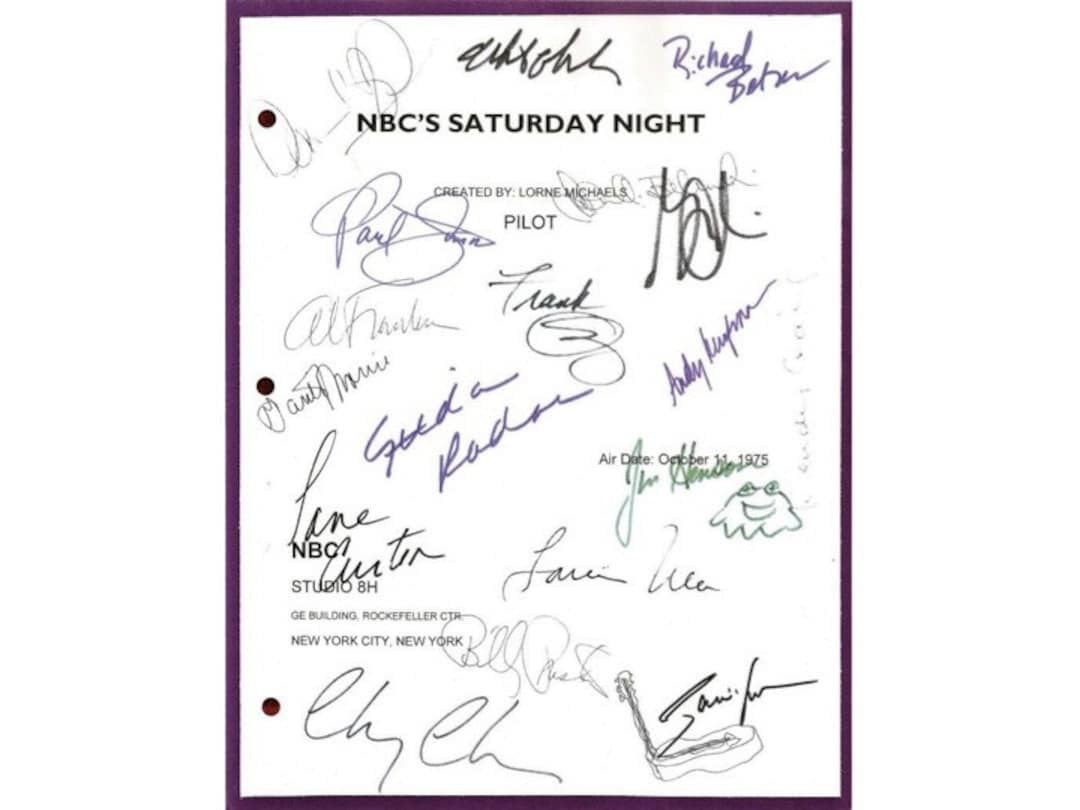 Saturday Night Live Pilot Episode TV Script Autographs: John Belushi ...