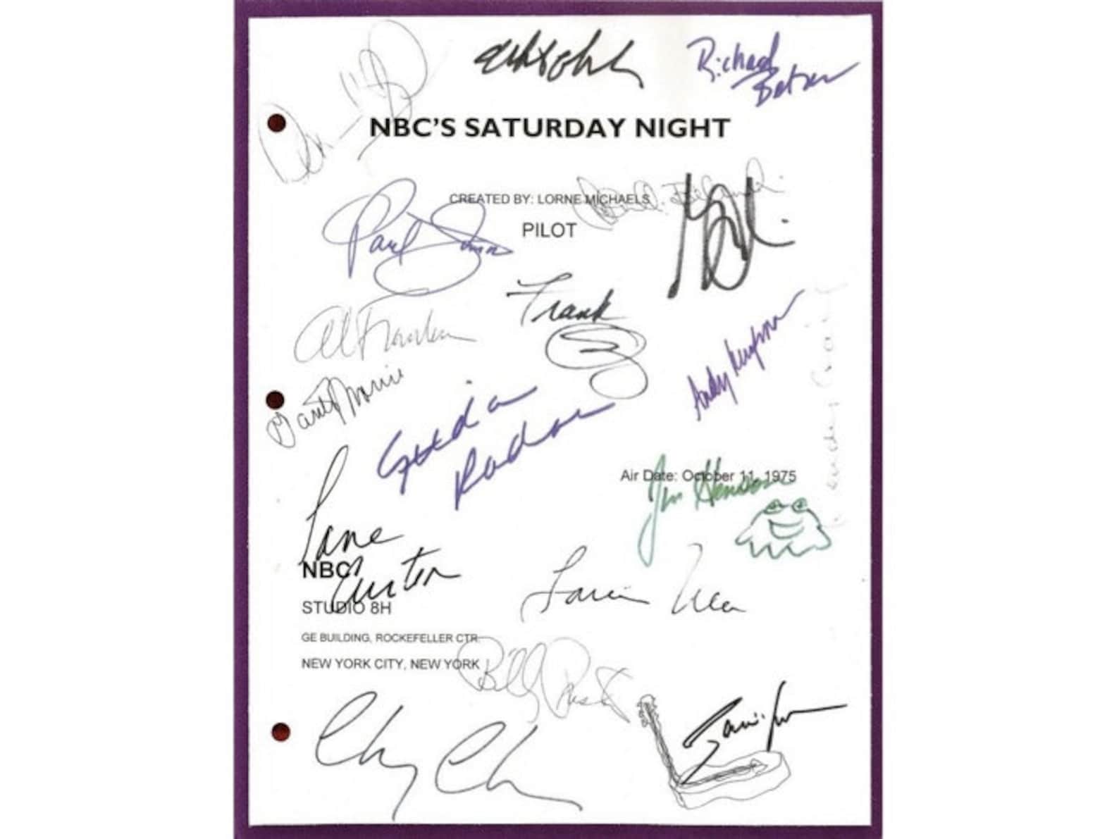 Saturday Night Live Pilot Episode TV Script Autographs: John Belushi ...