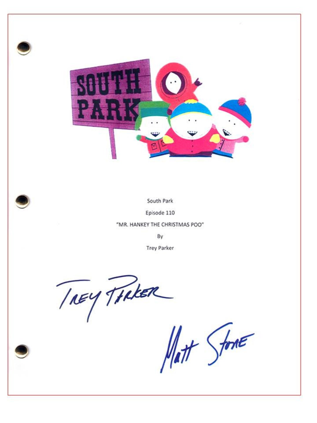 South Park "mr. Hankey the Christmas Poo" TV Signed Script Autographed ...