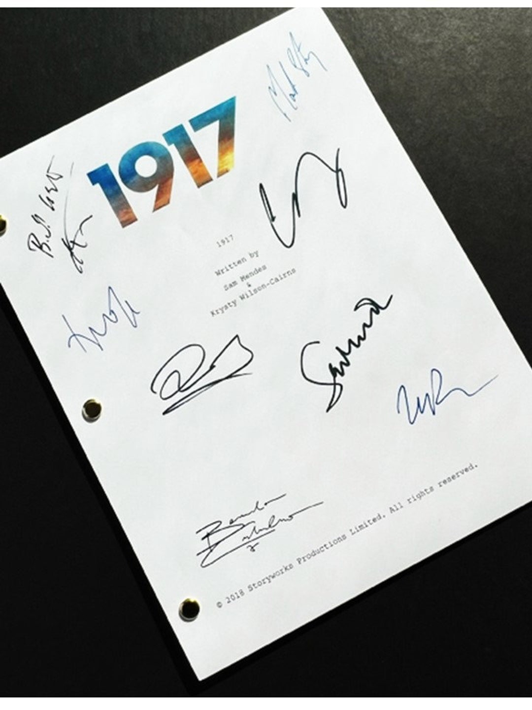 1917 Movie Signed Script Screenplay Autographed: George Mackay, Sam Mendes, Dean Charles Chapman ...