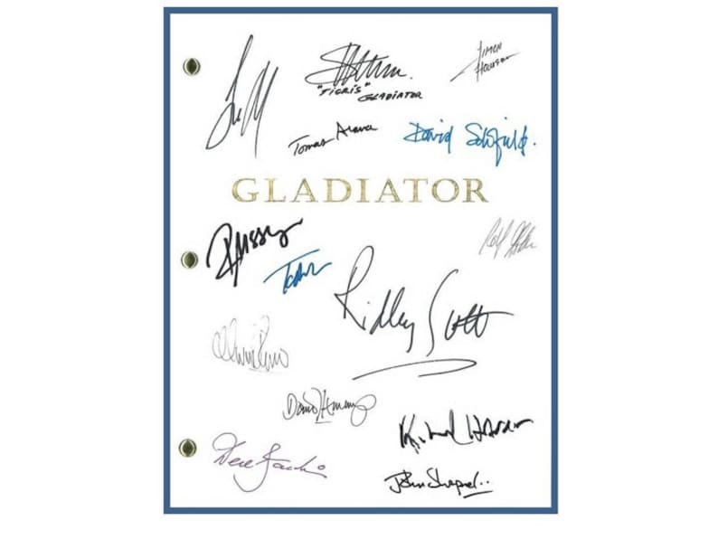 Gladiator Movie Script Autographed: Ridley Scott, Russell Crowe ...