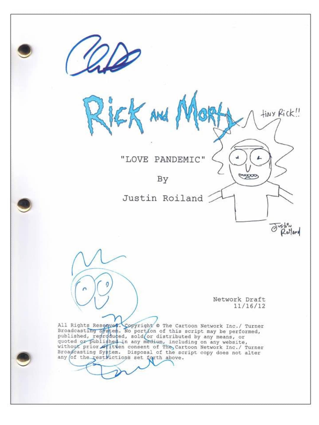 Rick and Morty "love Pandemic" Signed Script Justin Roiland, Dan Harmon ...