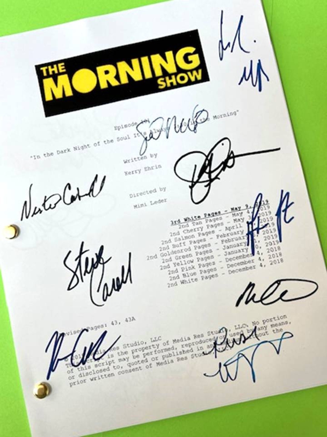 The Morning Show Script Screenplay Autographed Jennifer Aniston, Steve ...