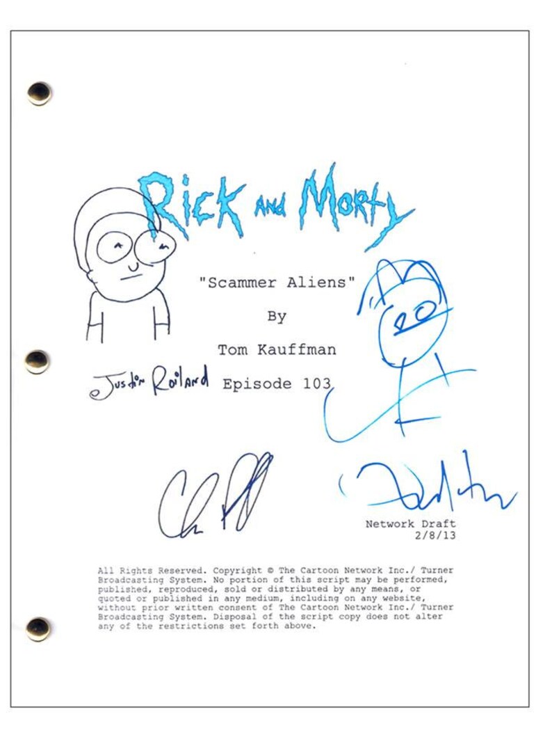 Rick and Morty "scammer Aliens" Signed Script Justin Roiland, Dan ...