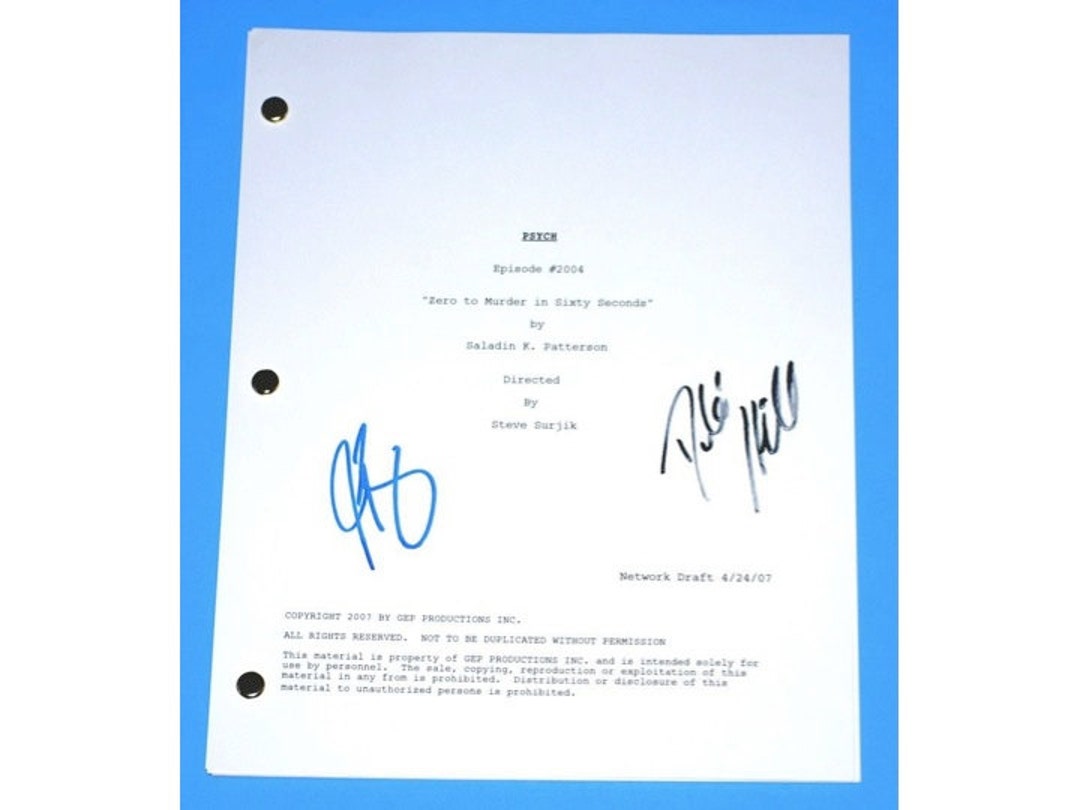 Psych zero to Murder in Sixty Seconds Episode TV Script Autographed ...