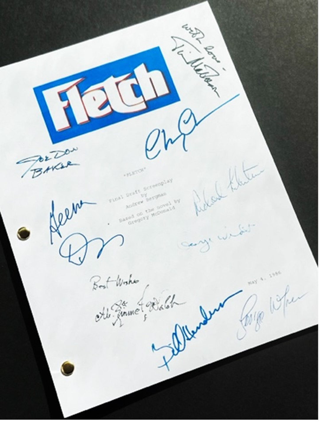 Fletch Movie Script Signed Chevy Chase, Joe Don Baker, Richard ...