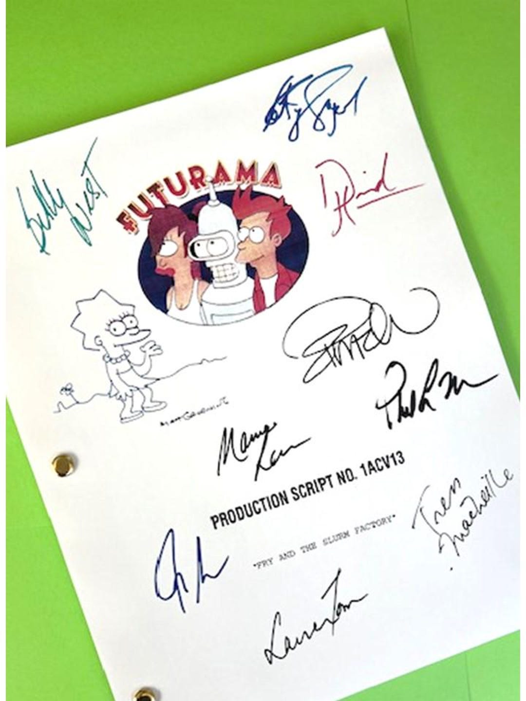 FUTURAMA Movie Script "fry and the Slurm Factory" Signed Billy West ...