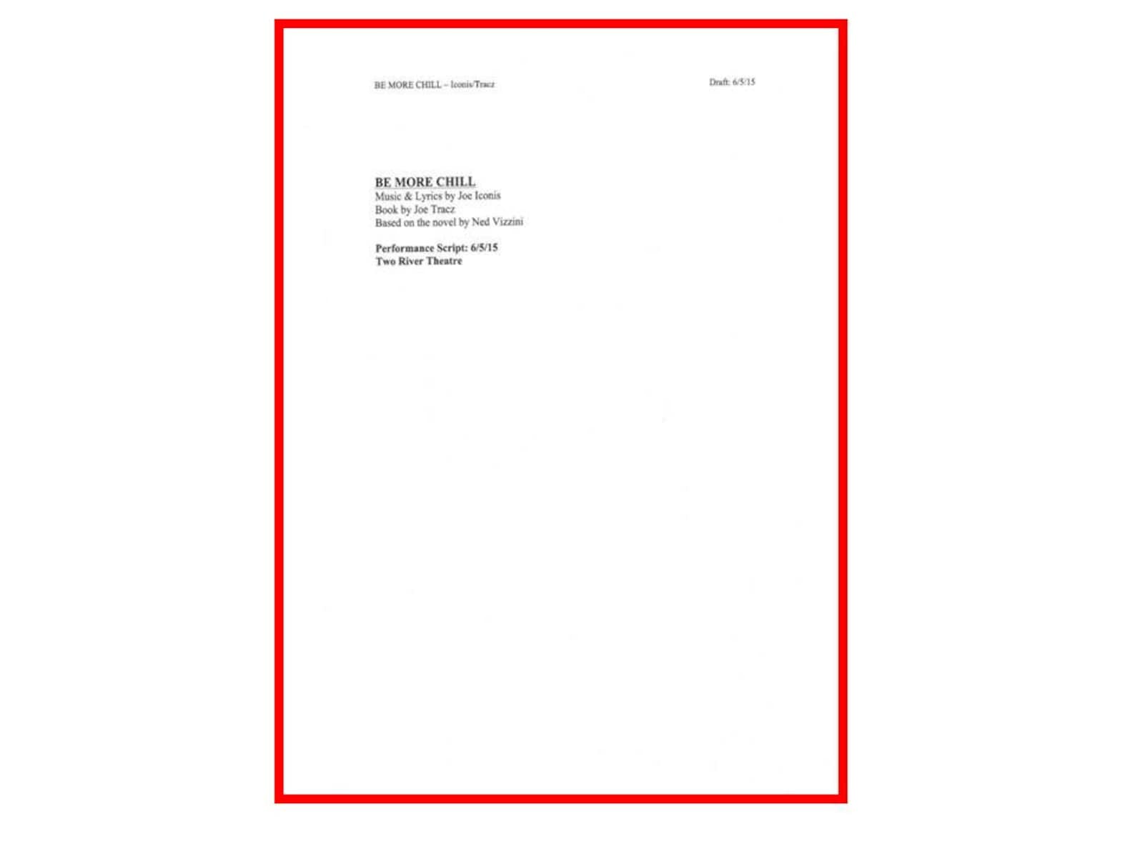 Be More Chill Broadway Musical Script 6/5/15 Two River Theatre - Etsy