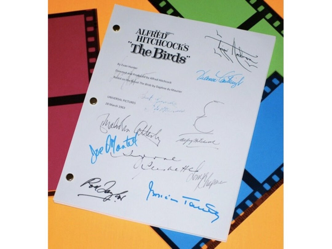 The Birds Movie Script Signed: Alfred Hitchcock, Tippi Hedren, Rod ...