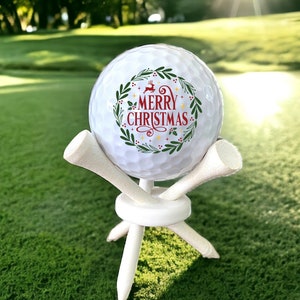 Merry Christmas Wreath Golf Ball & Tee Stand Set - Spread Holiday Cheer ...