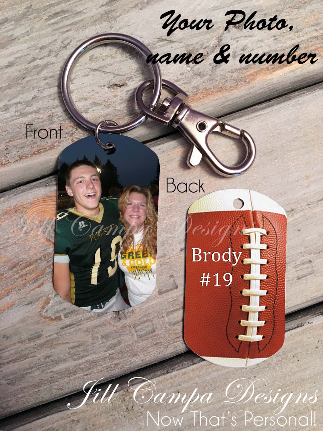Football Mom - PHOTO KEY CHAIN - Photo Key Tag - Football Key Chain ...