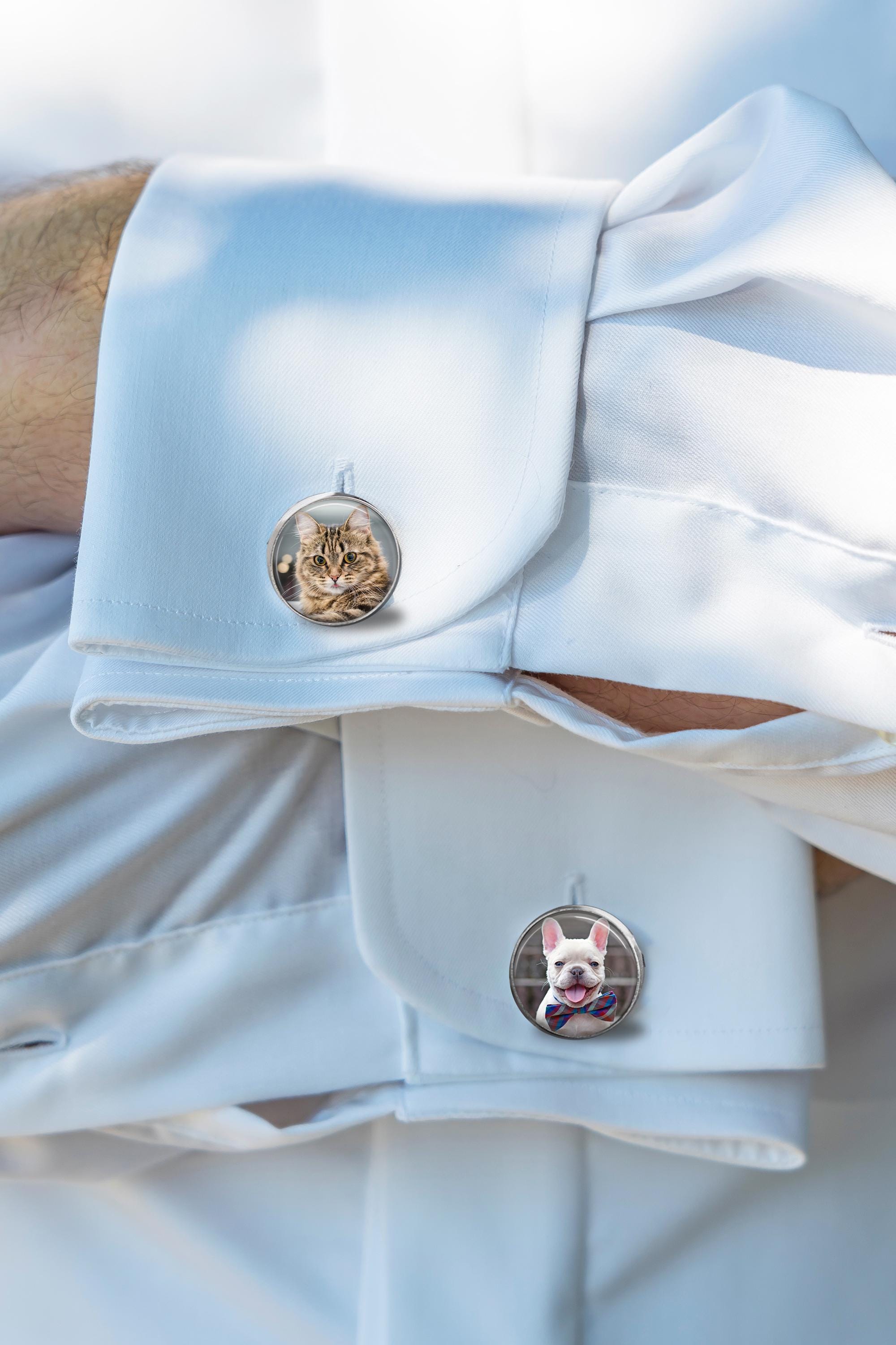 Custom Uv‑printed Cat Photo Cufflinks – Personalized Pet Wedding Cuff ...