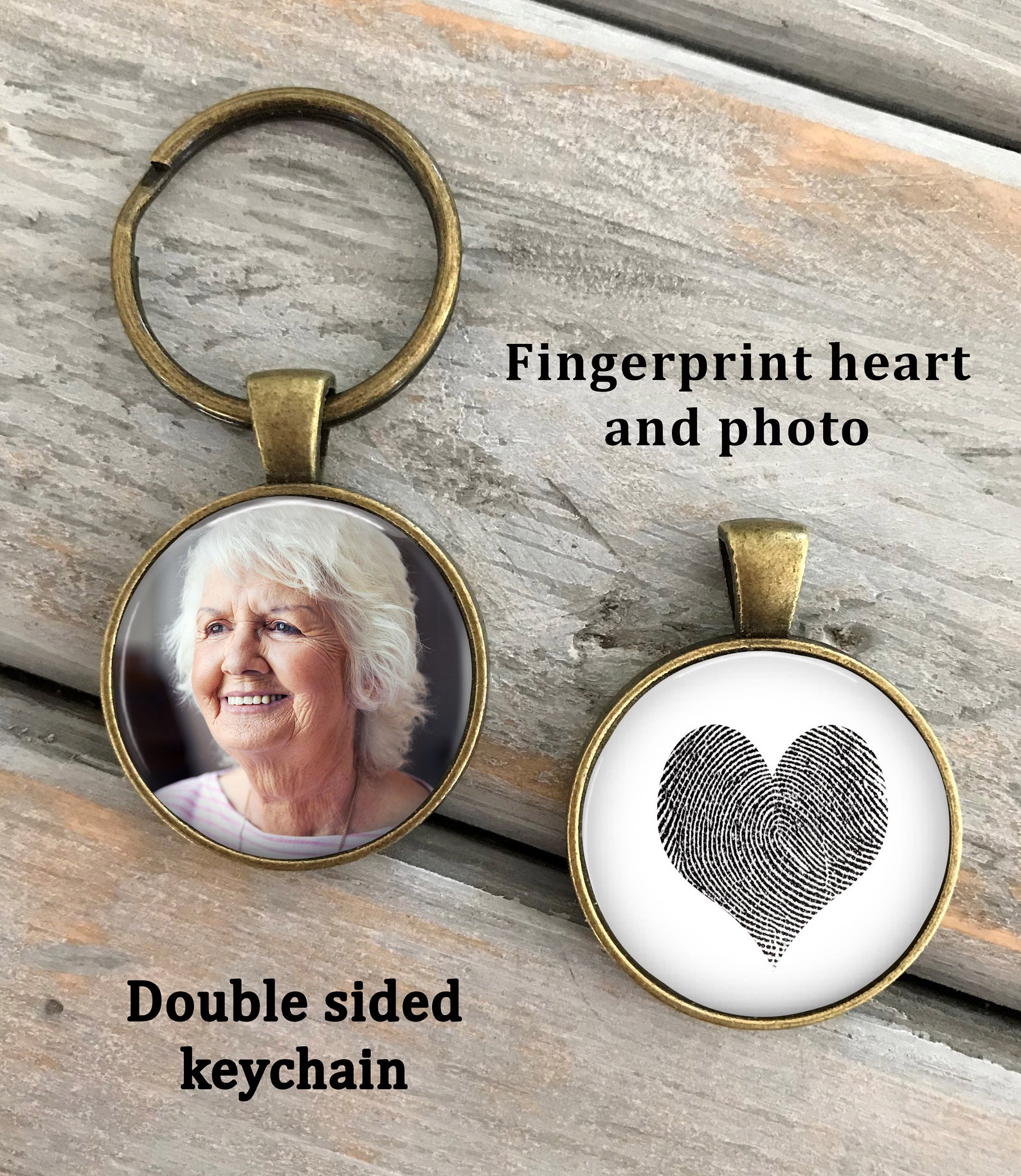 Fingerprint and Photo Keychain, Heart Shaped, Custom Fingerprint ...