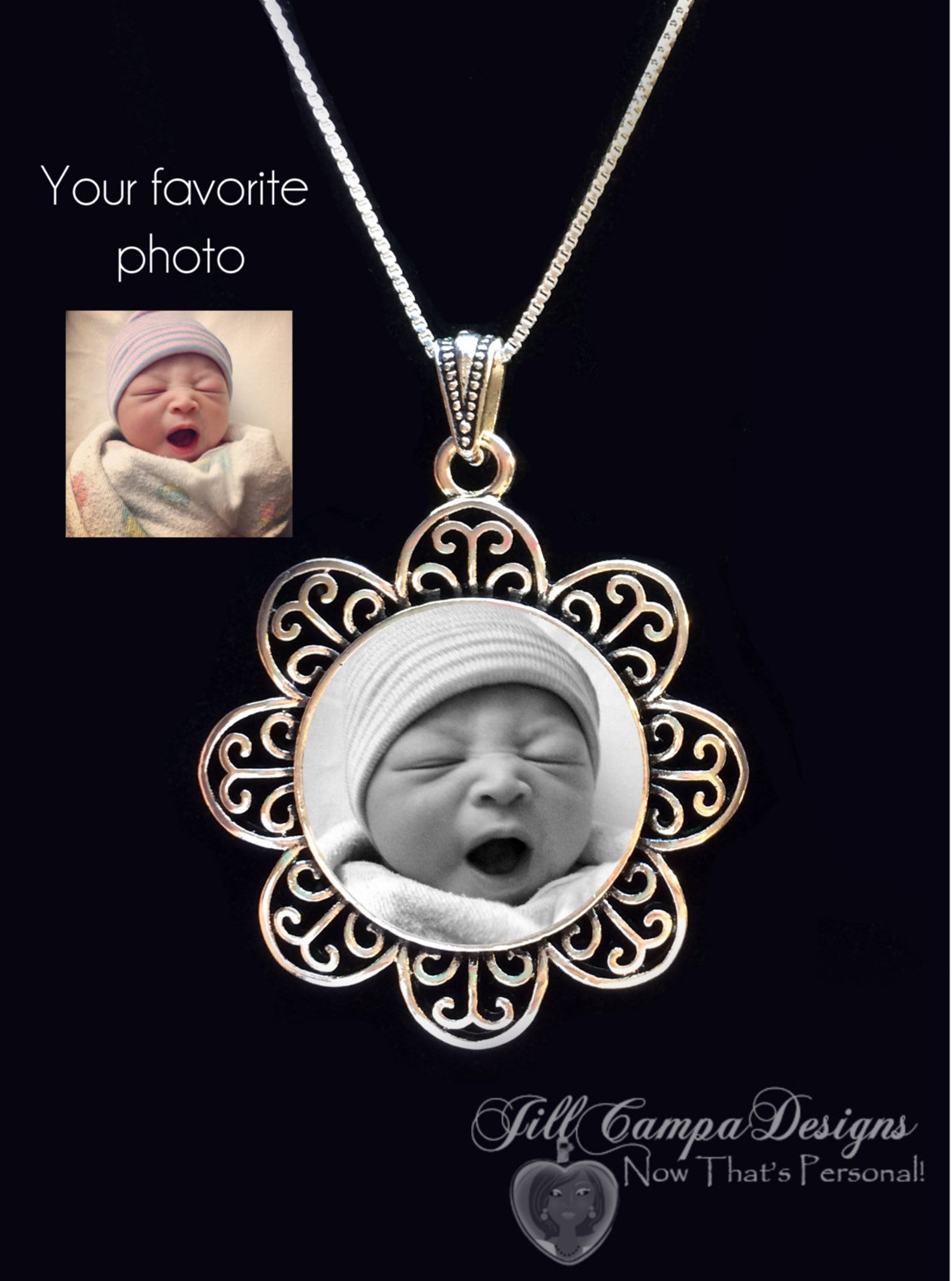 Custom Photo Pendant Necklace, Personalized Keepsake Jewelry, Flower ...