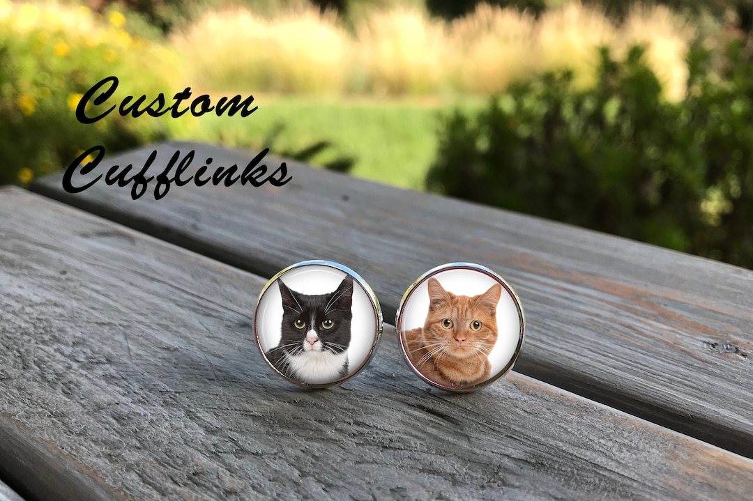Custom Uv‑printed Cat Photo Cufflinks – Personalized Pet Wedding Cuff ...