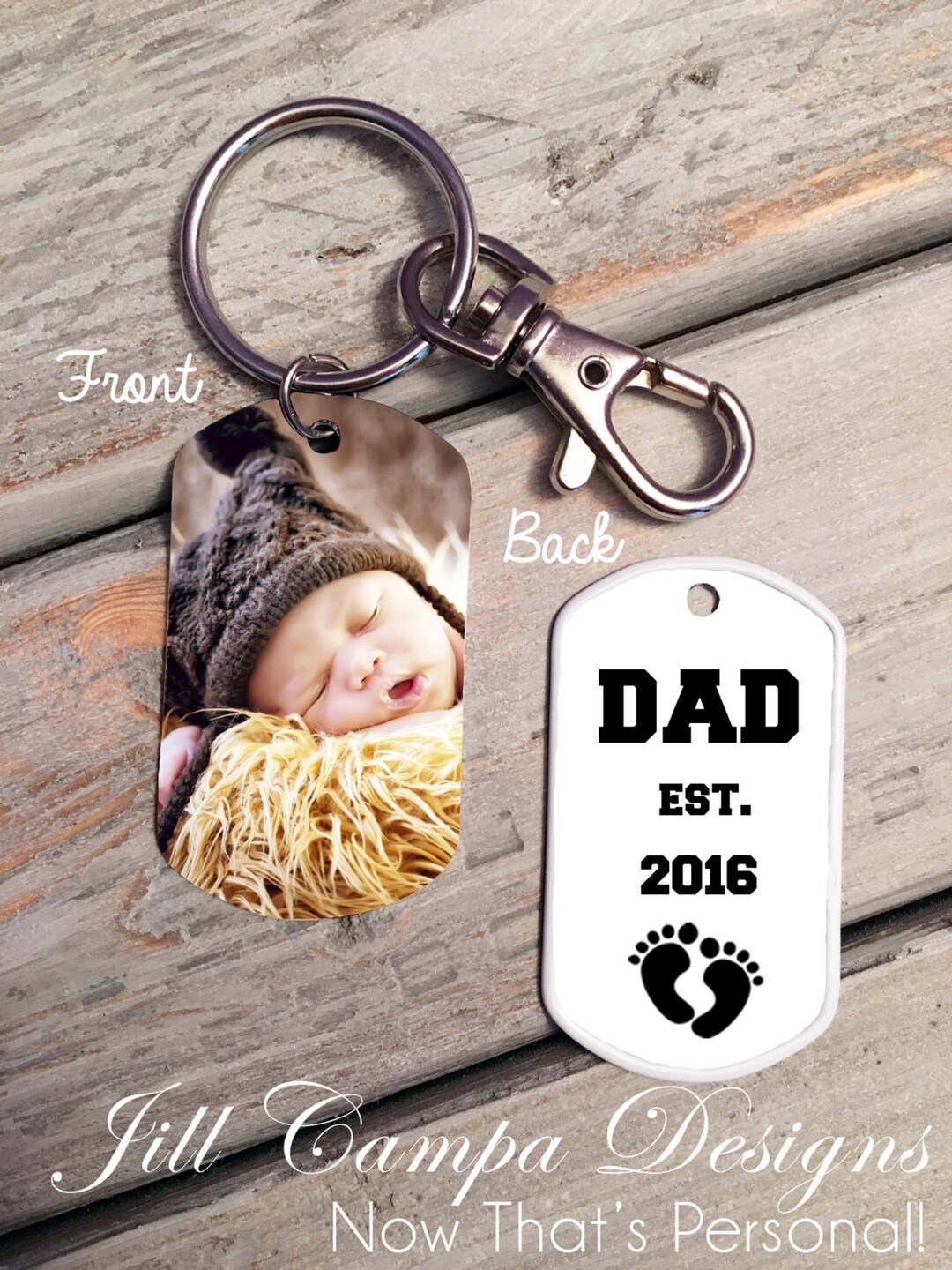 New Dad Key Chain - New Daddy Keychain - Dog Tag Photo Keychain - Photo ...