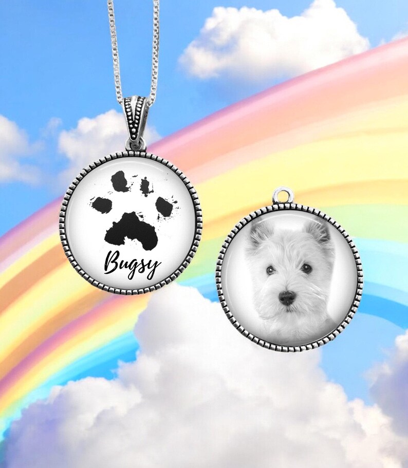 Custom Dog Paw Print and Photo Memorial Necklace - Personalized Pet ...