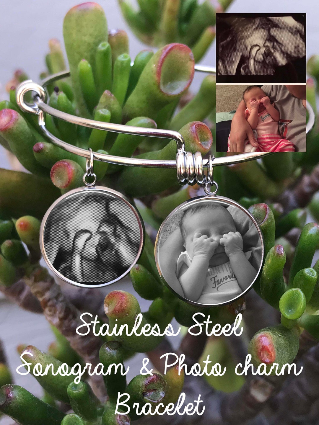SONOGRAM Photo Bracelet, Sonogram Charm Bracelet, Custom Sonogram Charm ...