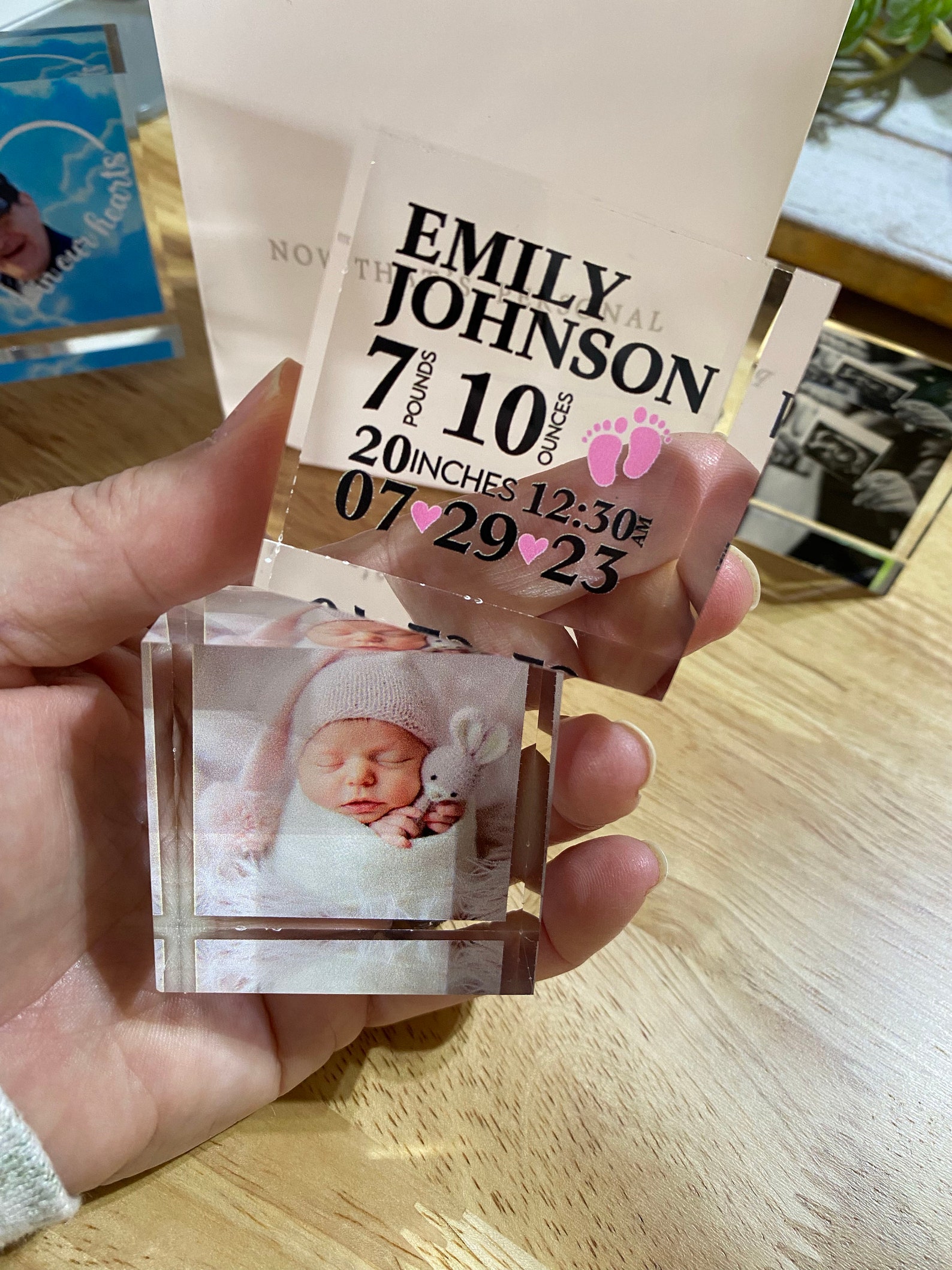 Personalized Birth Announcement, Custom Acrylic Photo Block Set of 3 ...