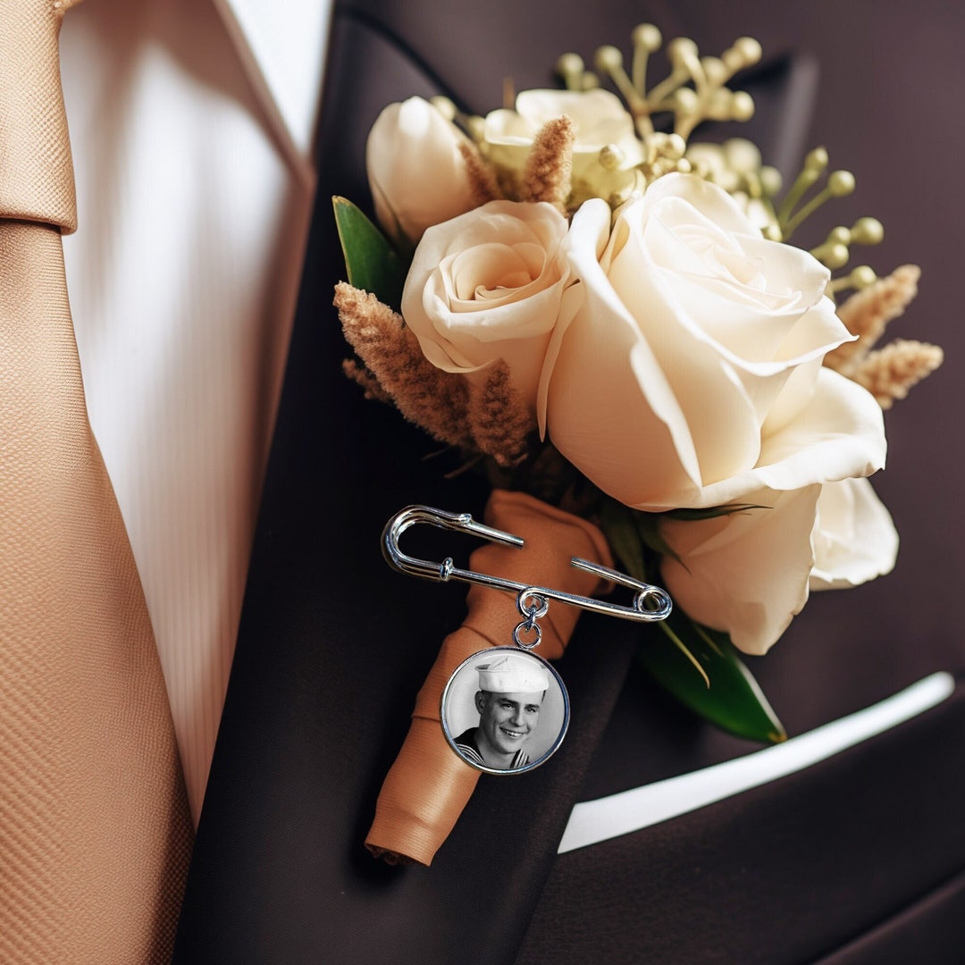 Custom Photo Boutonniere Lapel Pin for Groom on His Wedding Day ...