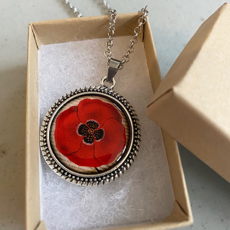 Poppy Flower Necklace Red Poppy Poppy Necklace Pendant Art | Etsy