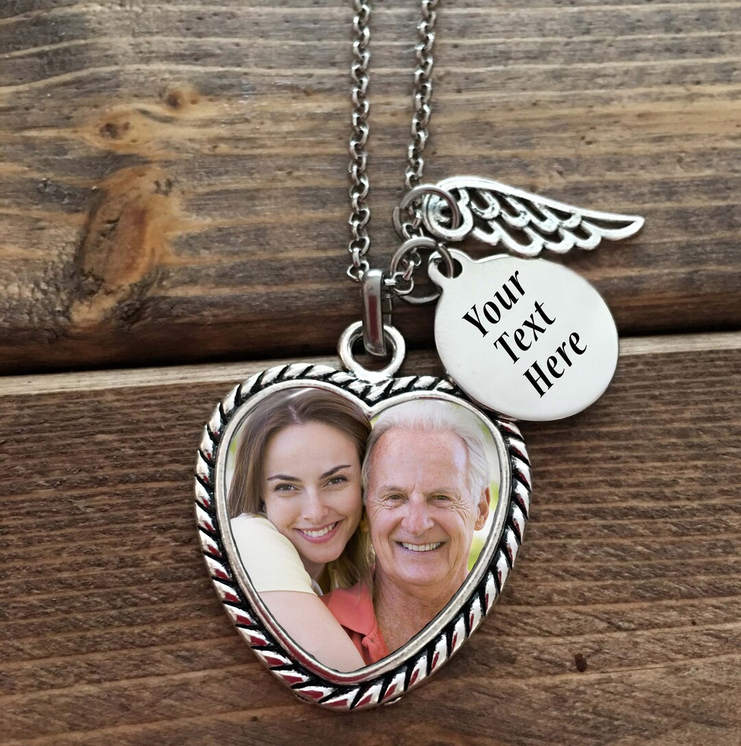 Memorial Heart Necklace With Engraved Charm and Angel Wing, Heart ...