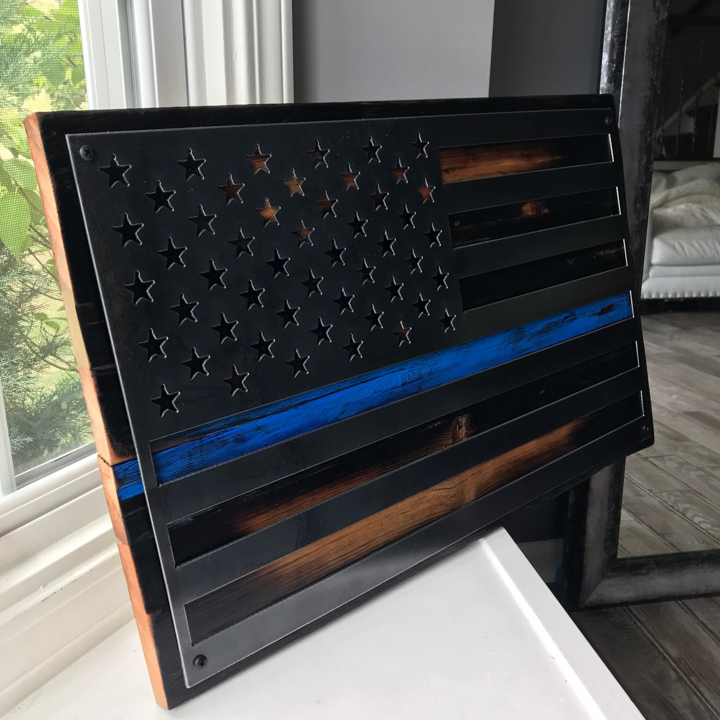 Thin Blue Line American Flag Wall Art / Industrial Sign / | Etsy