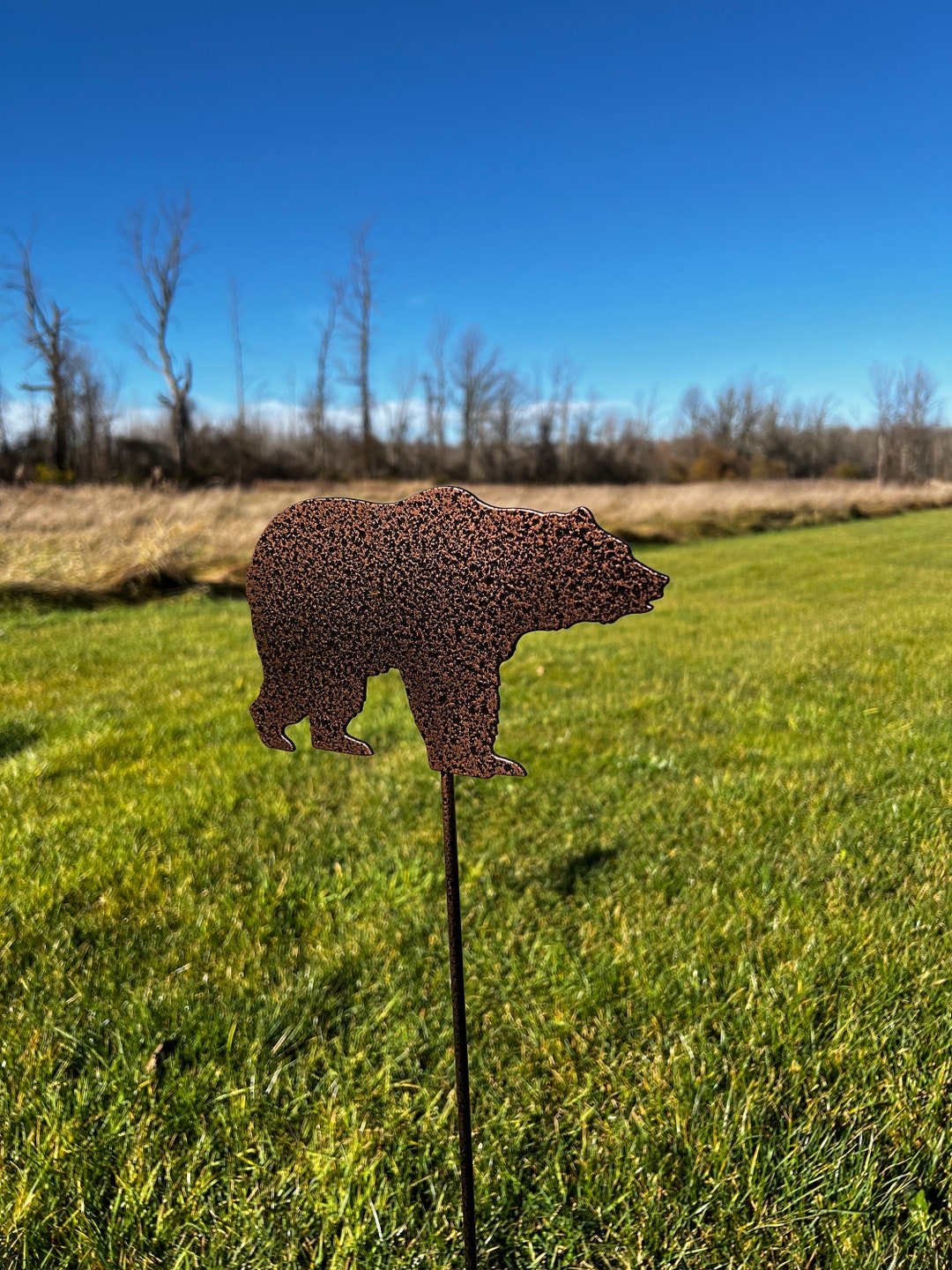 Skinny Metal Bear Lawn Stake / Steel Lawn Ornament / Garden Stake ...