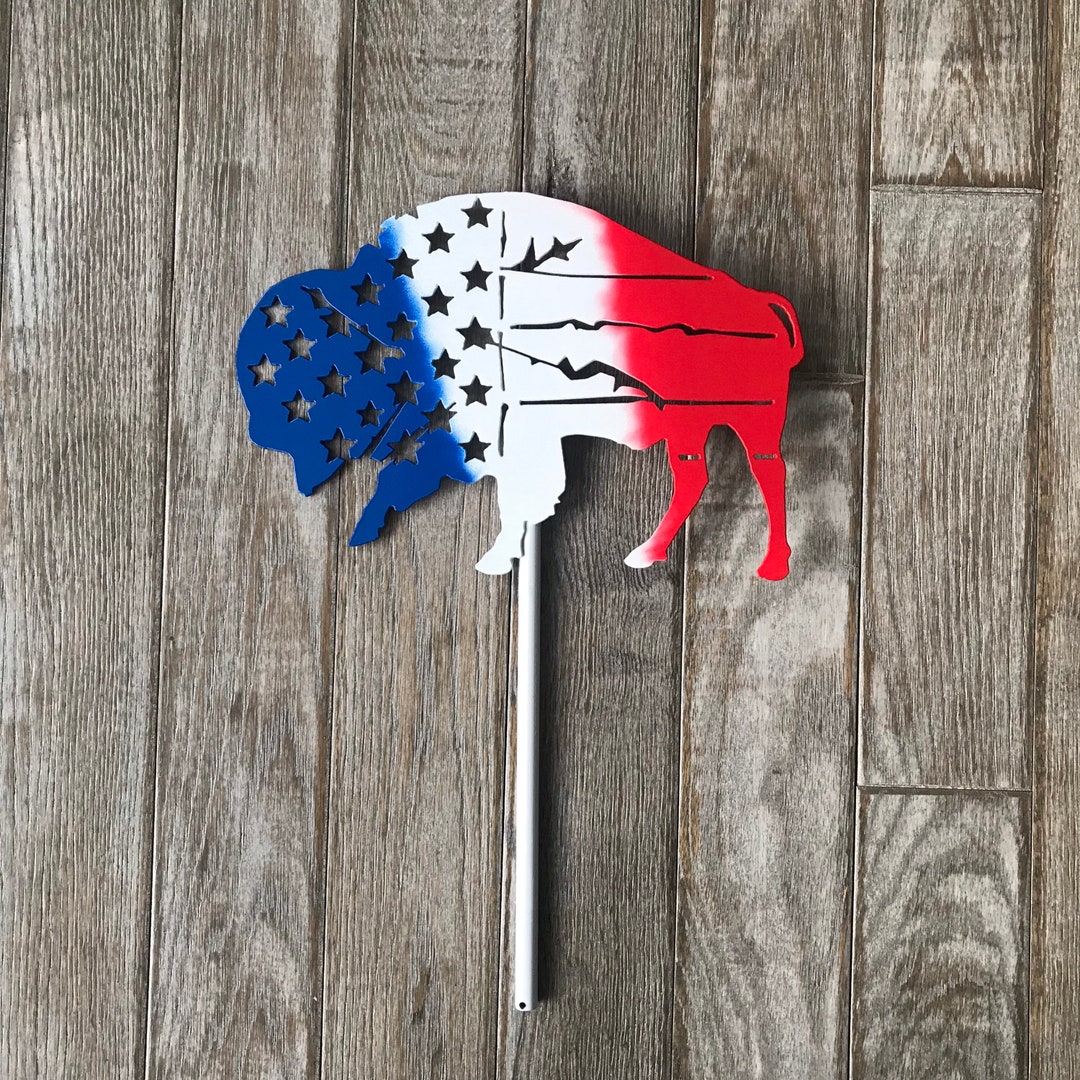 Buffalo American Flag Lawn Stake / Patriotic Steel Lawn Ornament ...