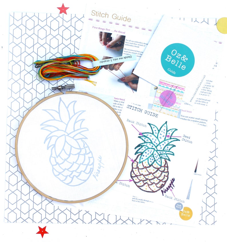 Pineapple Hand Embroidery Kit Sewing Needlecraft Easy - Etsy UK