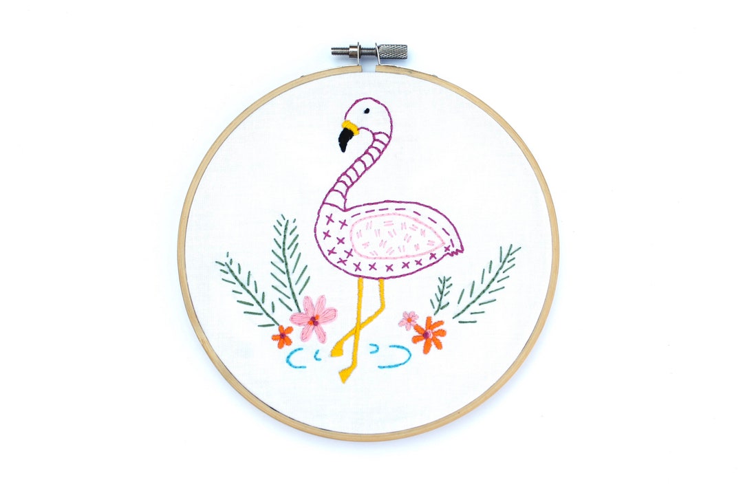 Flamingo Embroidery Kit, Hand Embroidery Kit, Stitch, Sewing ...