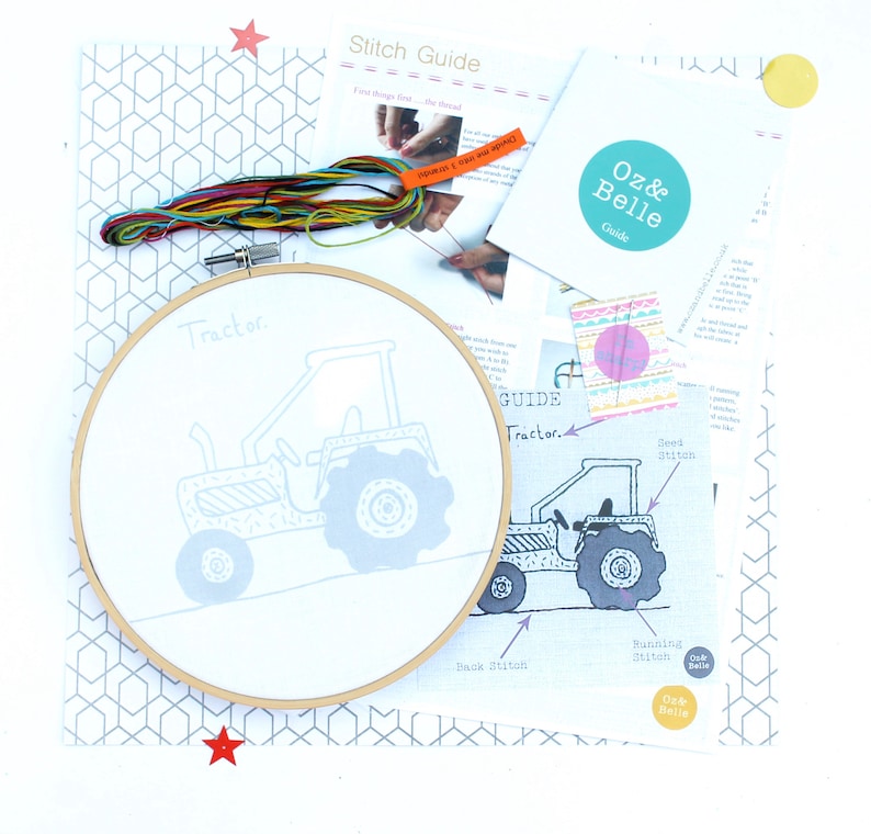 Tractor Hand Embroidery Kit, Stitch, Sewing, Needlepoint, Gifts for Him ...