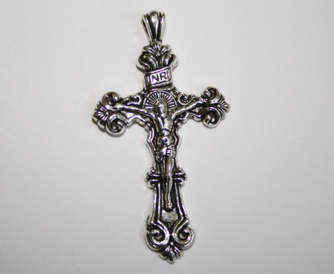 Religious Crucifix Cross Jewelry Silver Charms - 62X32 - 5ct - #252 - Etsy