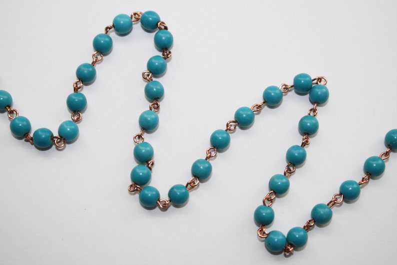 Rosary Chain Turquoise Color Glass Round Beaded Chain | Etsy