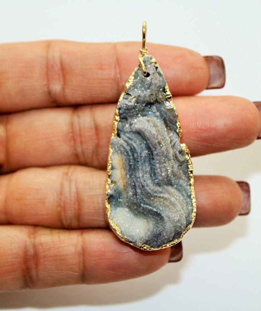 Druzy Crystal Gemstone edged in Gold Tone Drussy Druzzy | Etsy