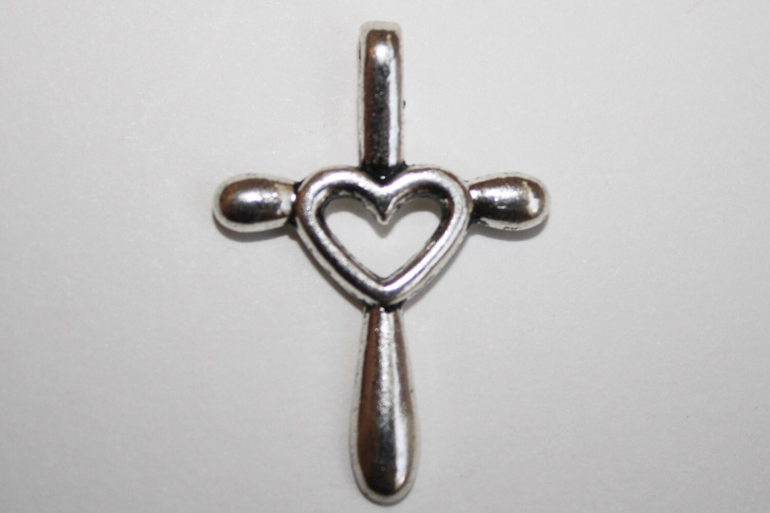 Cross Charm With Heart Antique Silver Tone 32x23mm 20ct | Etsy