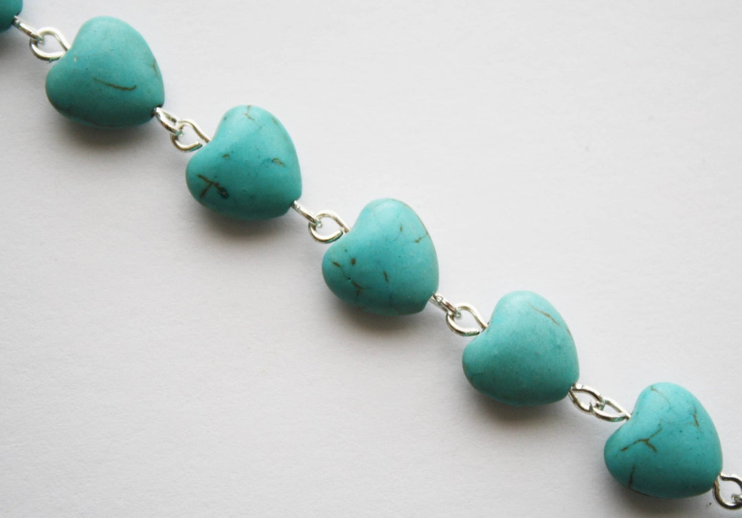 Heart Chain, Turquoise Color Beaded Chain, Rosary Chain, Necklace Chain ...