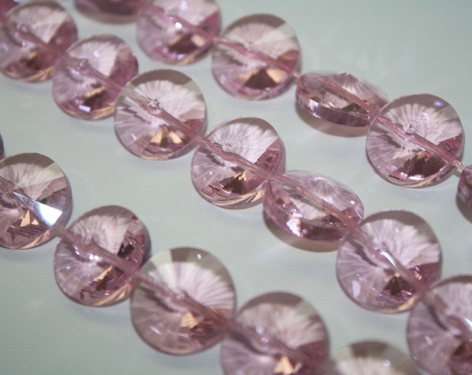 Pink Crystal, Flat Circle Crystal, Crystal Glass Bead - 16mm - 20ct ...