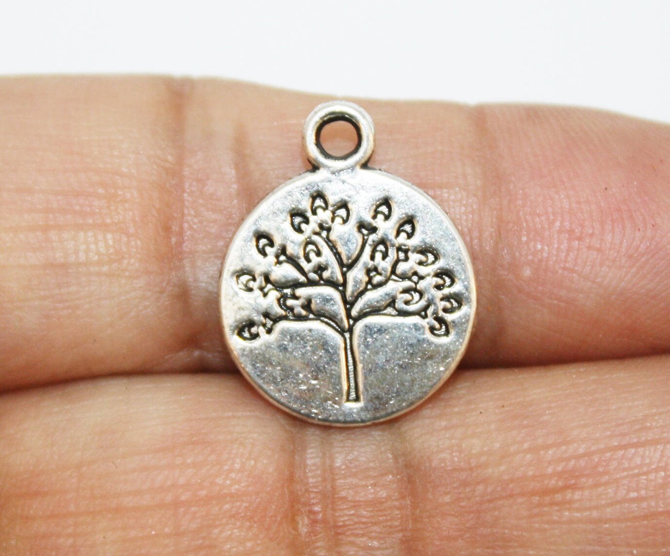 Silver Tree Charm Round Tree Pendant Tree of Life | Etsy