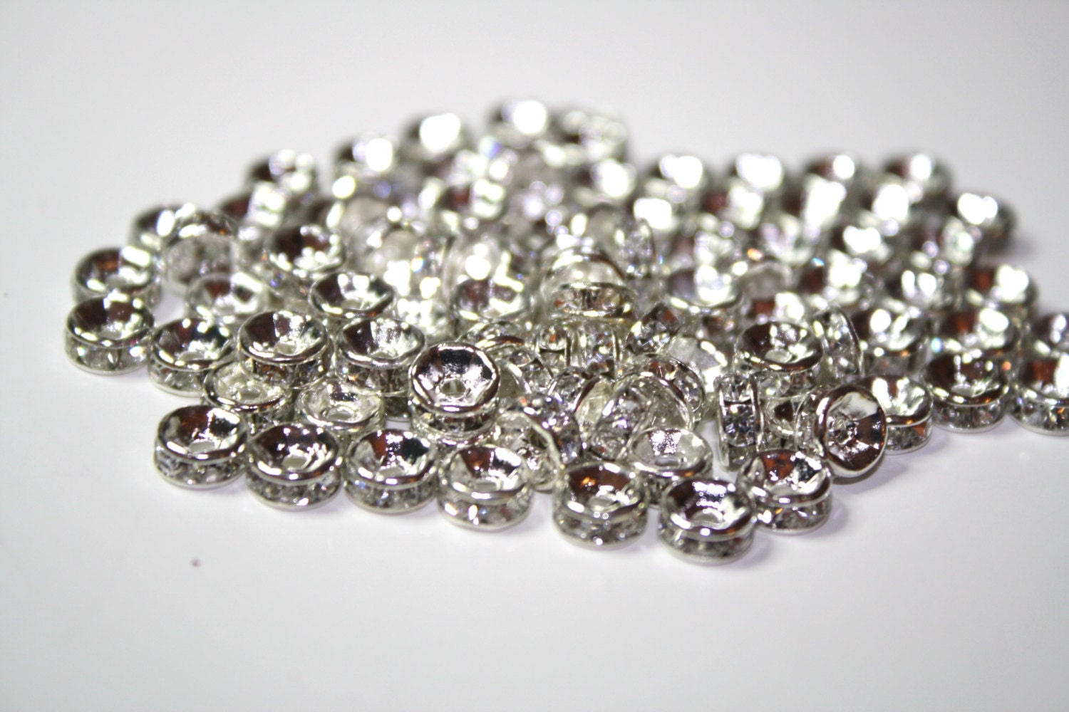 Rondelle Clear Silver Tone Rhinestone Spacers Bead - 6mm - 50ct - #198 ...