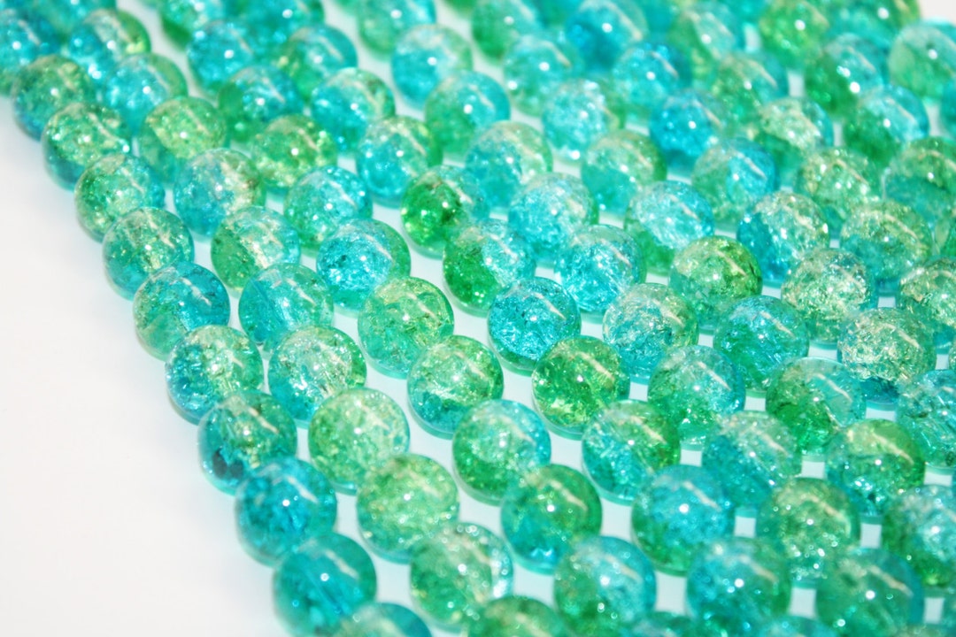 Blue With Green Crystal Crack Glass Beads, Transparent Crack Beads ...