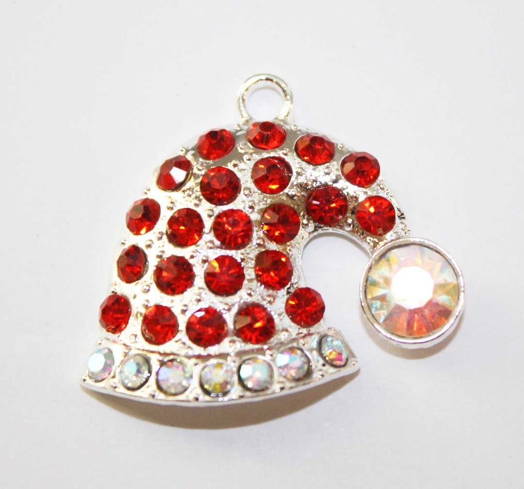 Christmas Santa Hat Charms Pendants, Red Hats, Rhinestone Santa Hats ...