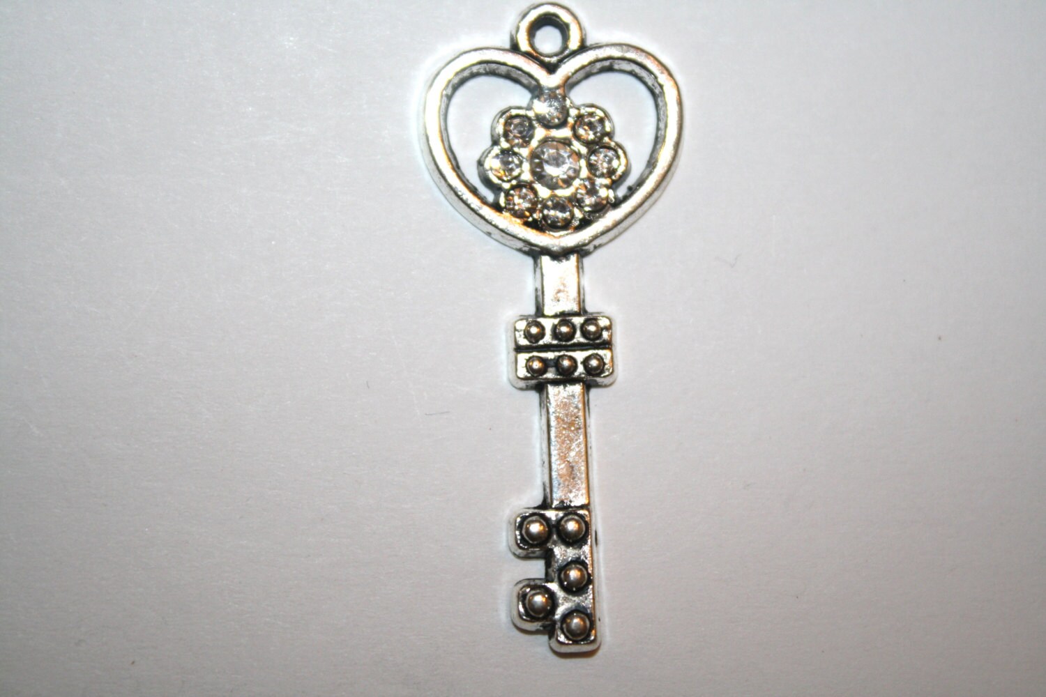 Key Pendant With Heart and Flower Rhinestones Charm 45x19mm - Etsy