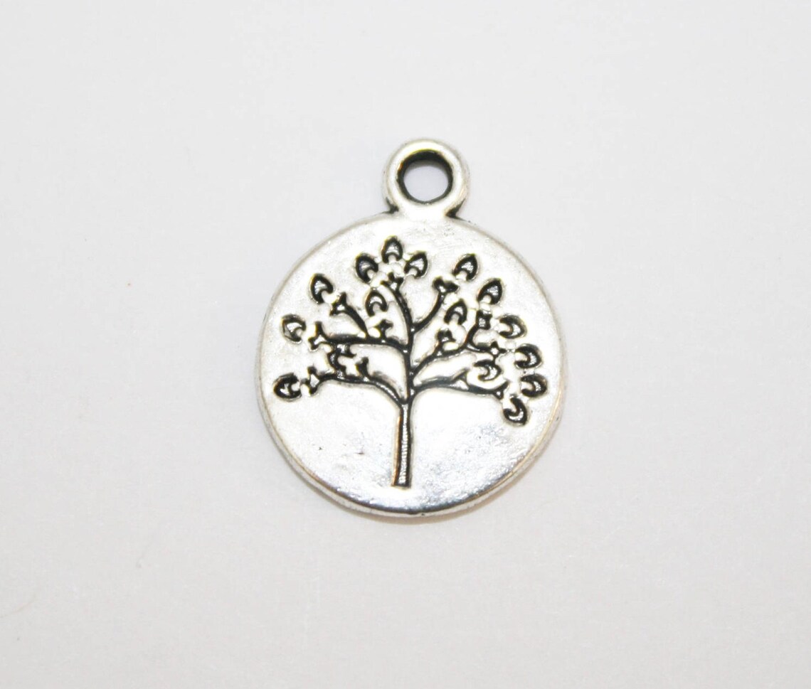 Silver Tree Charm, Round Tree Pendant, Tree of Life Rectangular Pendant ...