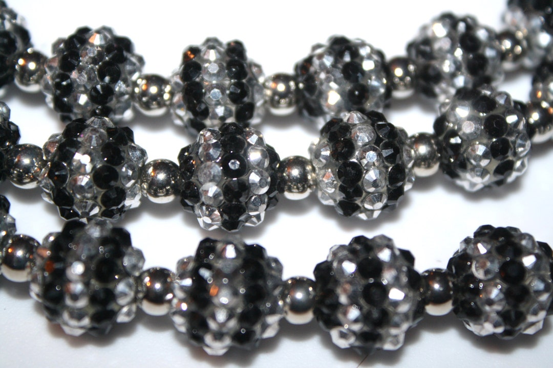 Rhinestone Resin Black and Silver Stripe Rhinestone Resin Beads - 14mm ...