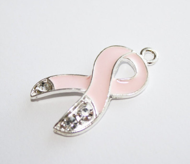 Pink Ribbon Charm Breast Cancer Ribbon Silver Ribbon Charms | Etsy